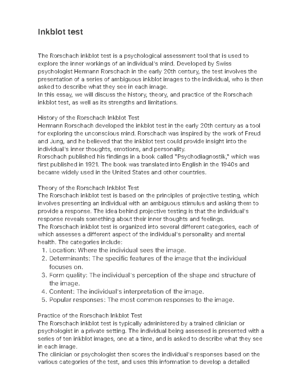 Inkblot test - notes - 1. 2. 3. 4. 5. Inkblot test The Rorschach ...