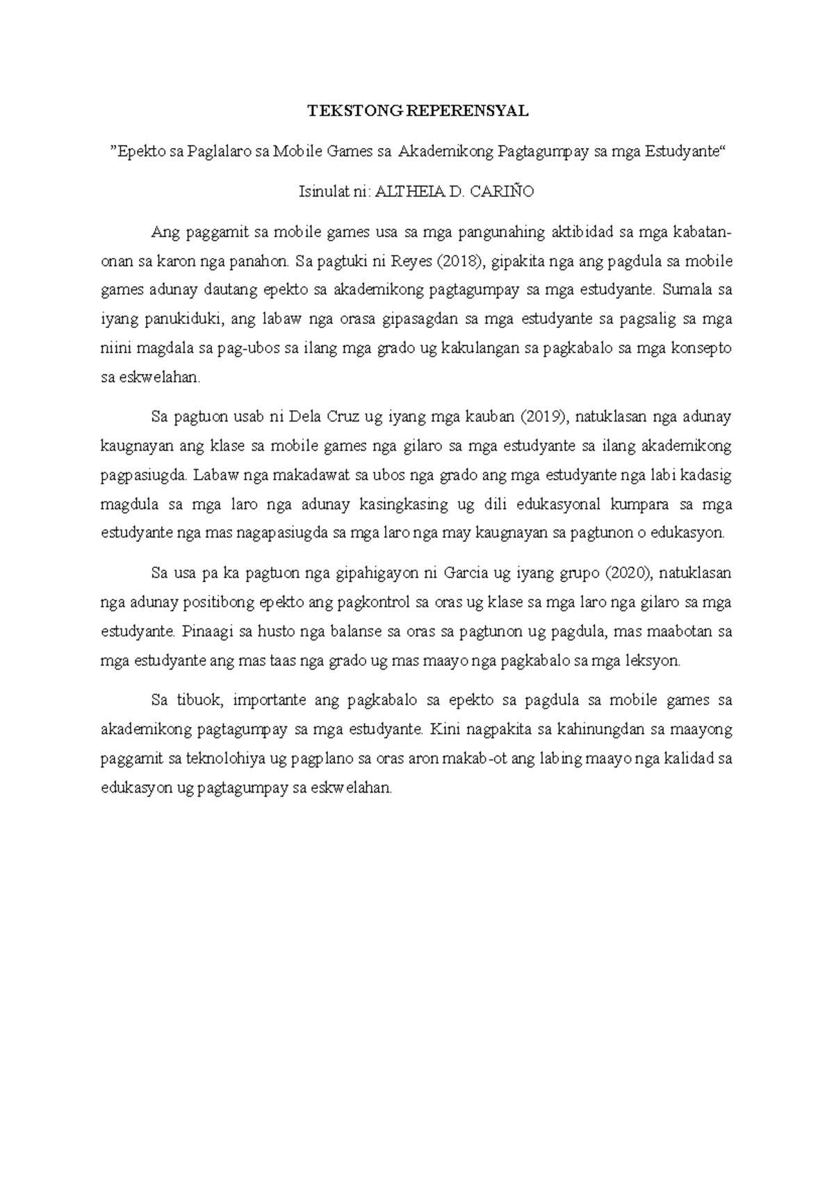 Final Reperensyal - Pagbasa in Filipino 11 stem - TEKSTONG REPERENSYAL ...