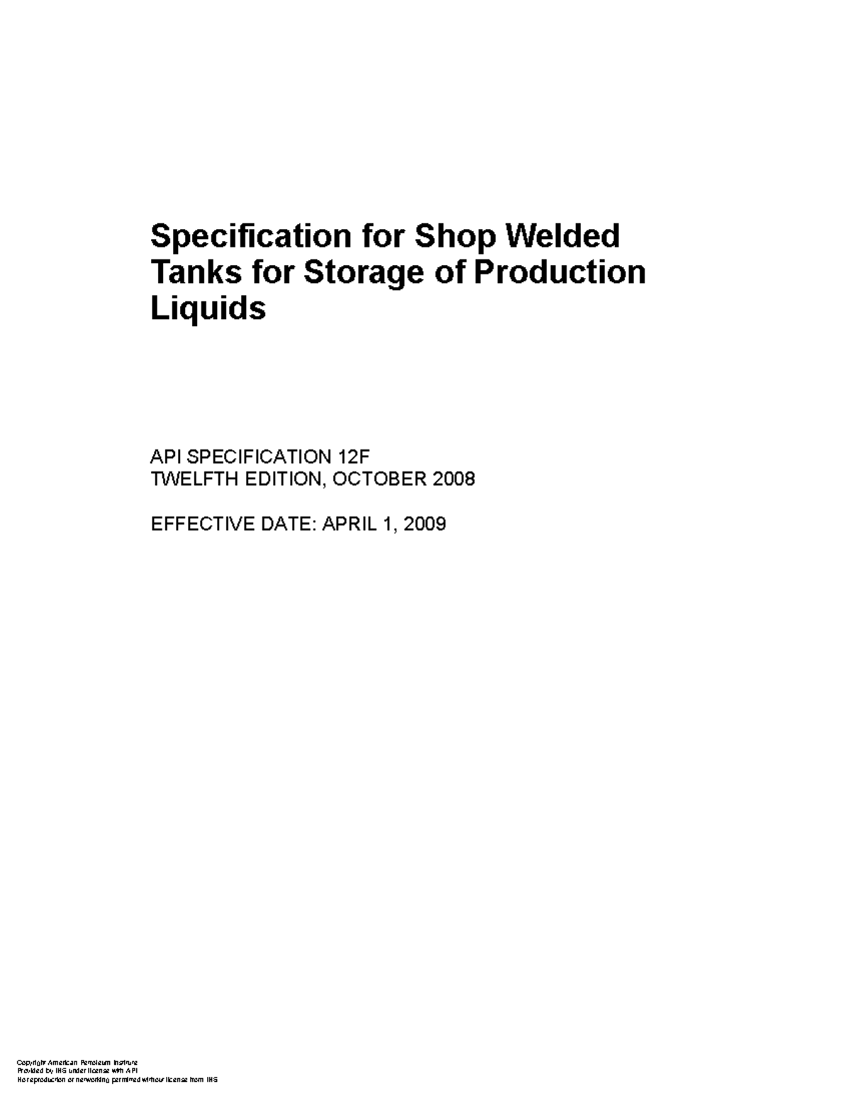 API SPEC 12F 12th Ed.2008 Specification for Shop Welded Tanks for ...