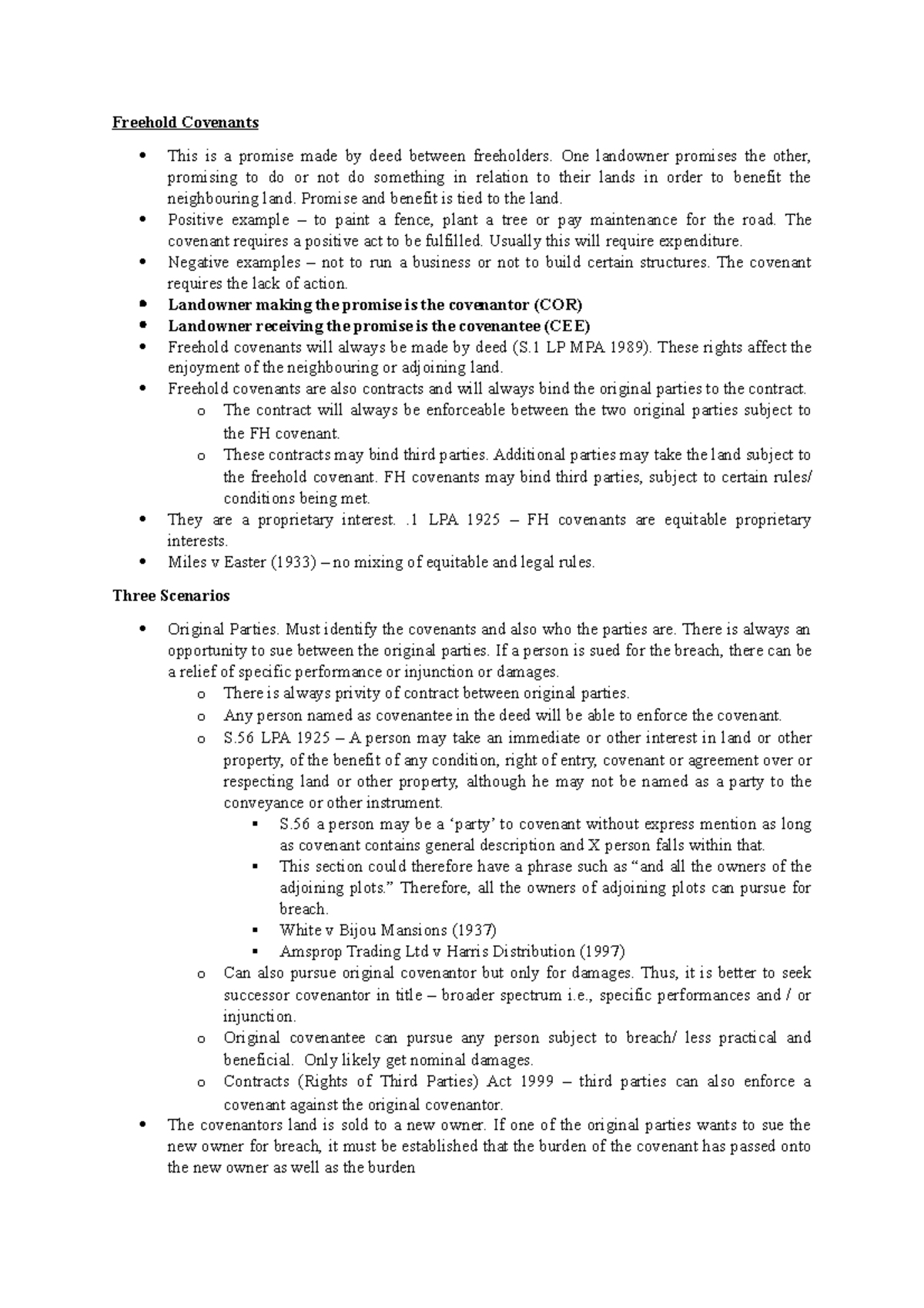 6. Freehold Covenants - Lecture notes 6 - Freehold Covenants This is a ...