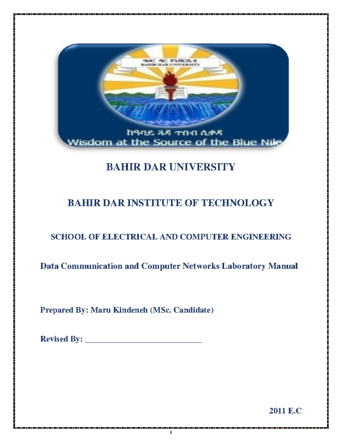 8. Data Communication and Computer Networks Lab Manual maru - i BAHIR DAR UNIVERSITY BAHIR DAR ...