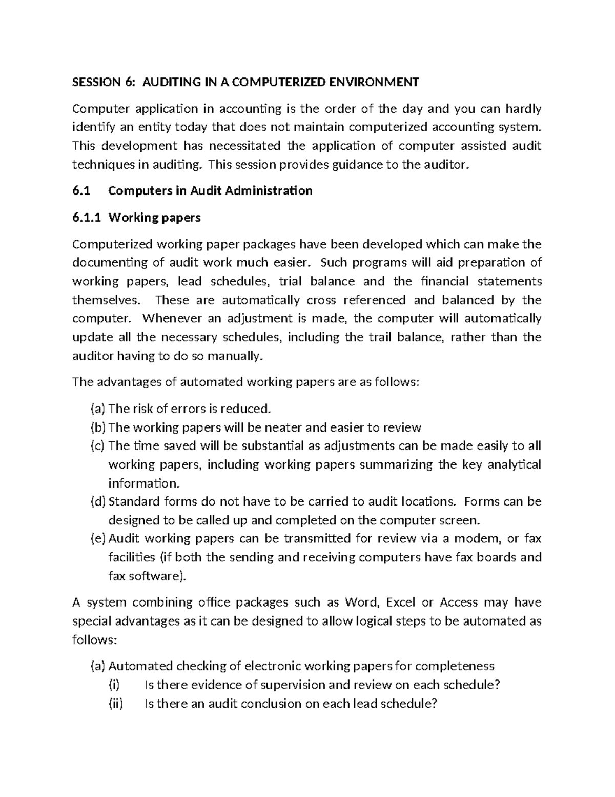 Auditing in computerized environment - SESSION 6: AUDITING IN A COMPUTERIZED ENVIRONMENT ...