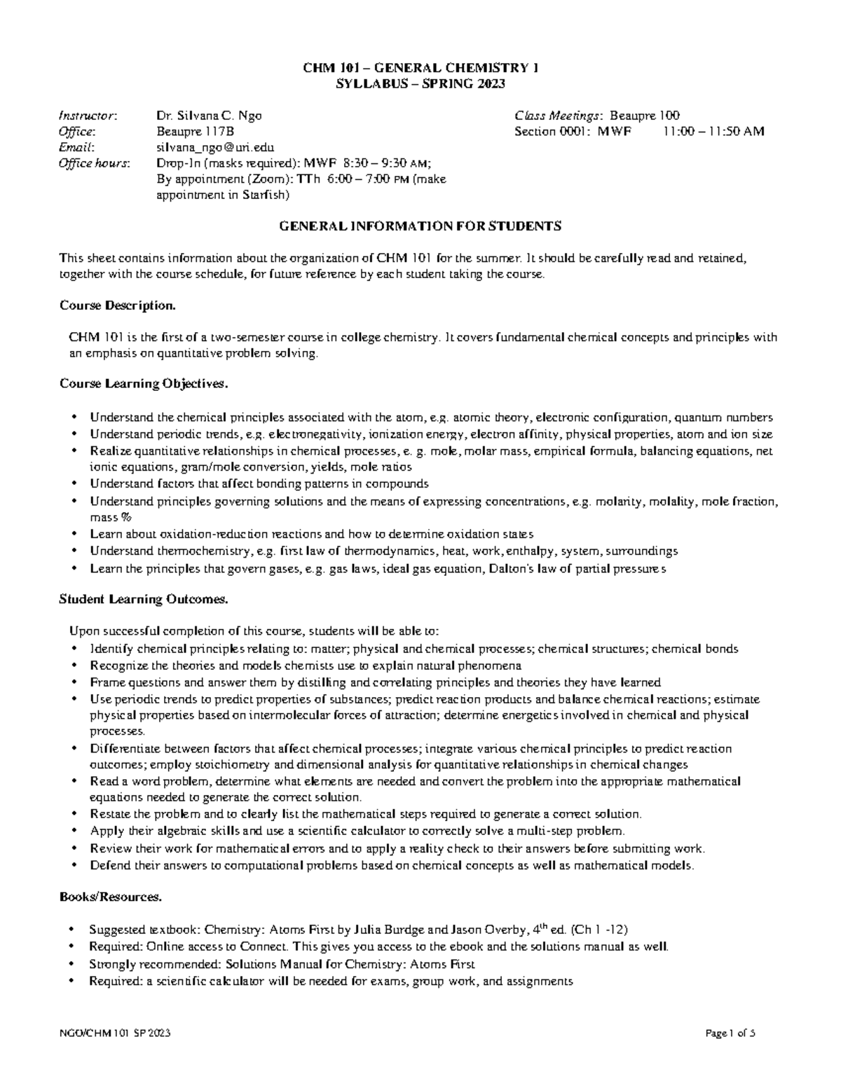 CHM101Spring 2023 - syllabus - CHM 101 – GENERAL CHEMISTRY I SYLLABUS ... CHM101Spring 2023 - syllabus - CHM 101 – GENERAL CHEMISTRY I SYLLABUS ...