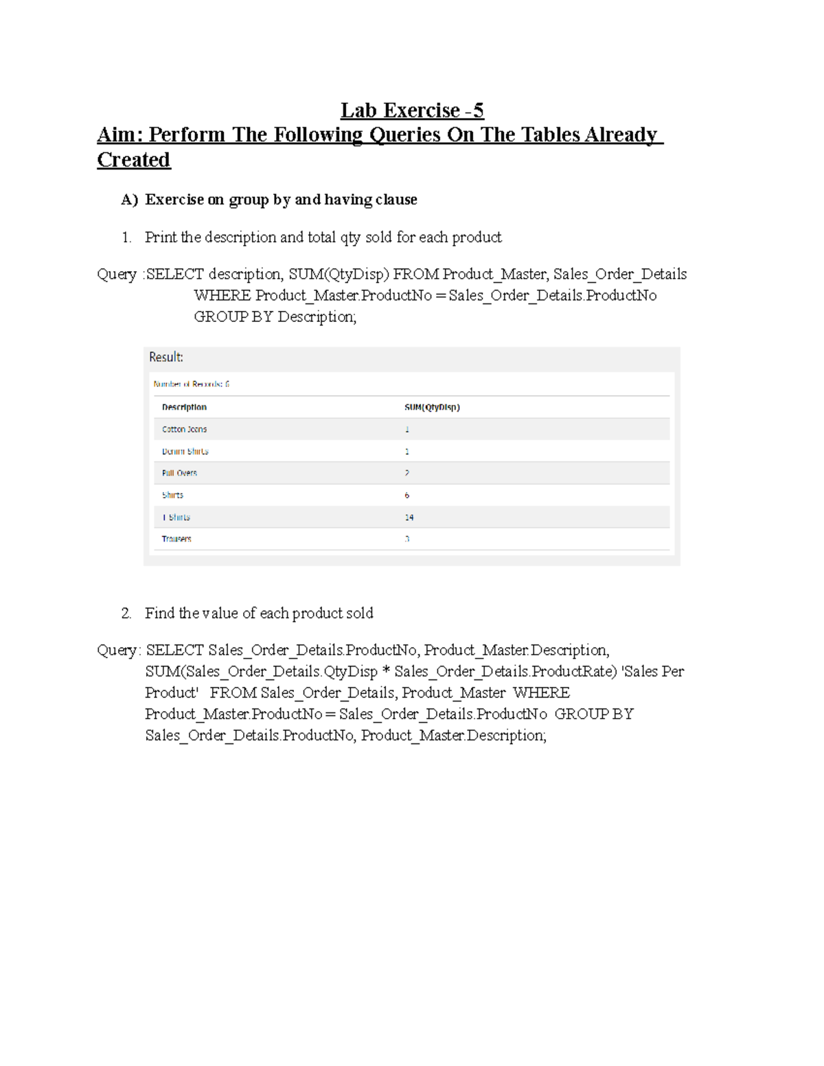 Adbms lab material - Lab Exercise - Aim: Perform The Following Queries On The Tables Already ...