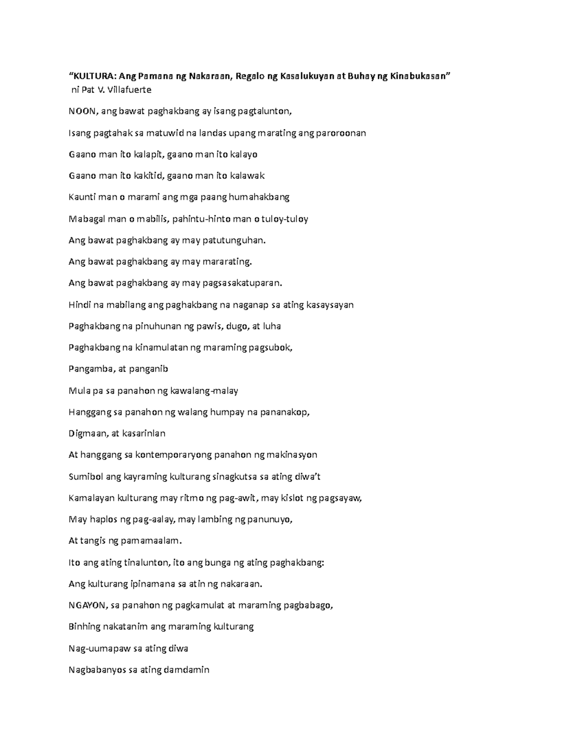 Kultura ni Pat Villafuerte - “KULTURA: Ang Pamana ng Nakaraan, Regalo ...
