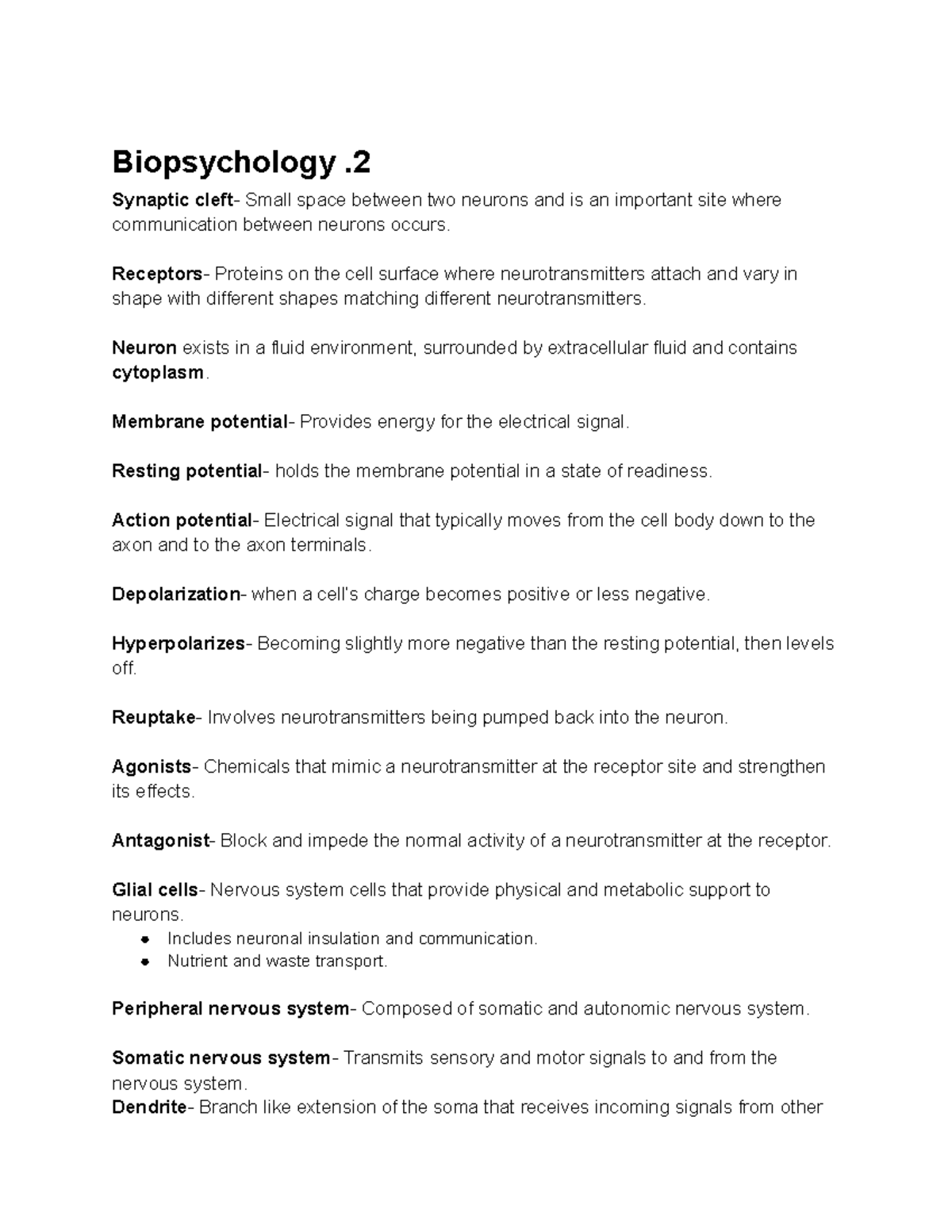 Biopsychology - Notes on the Biopsych part of notes. - Biopsychology ...