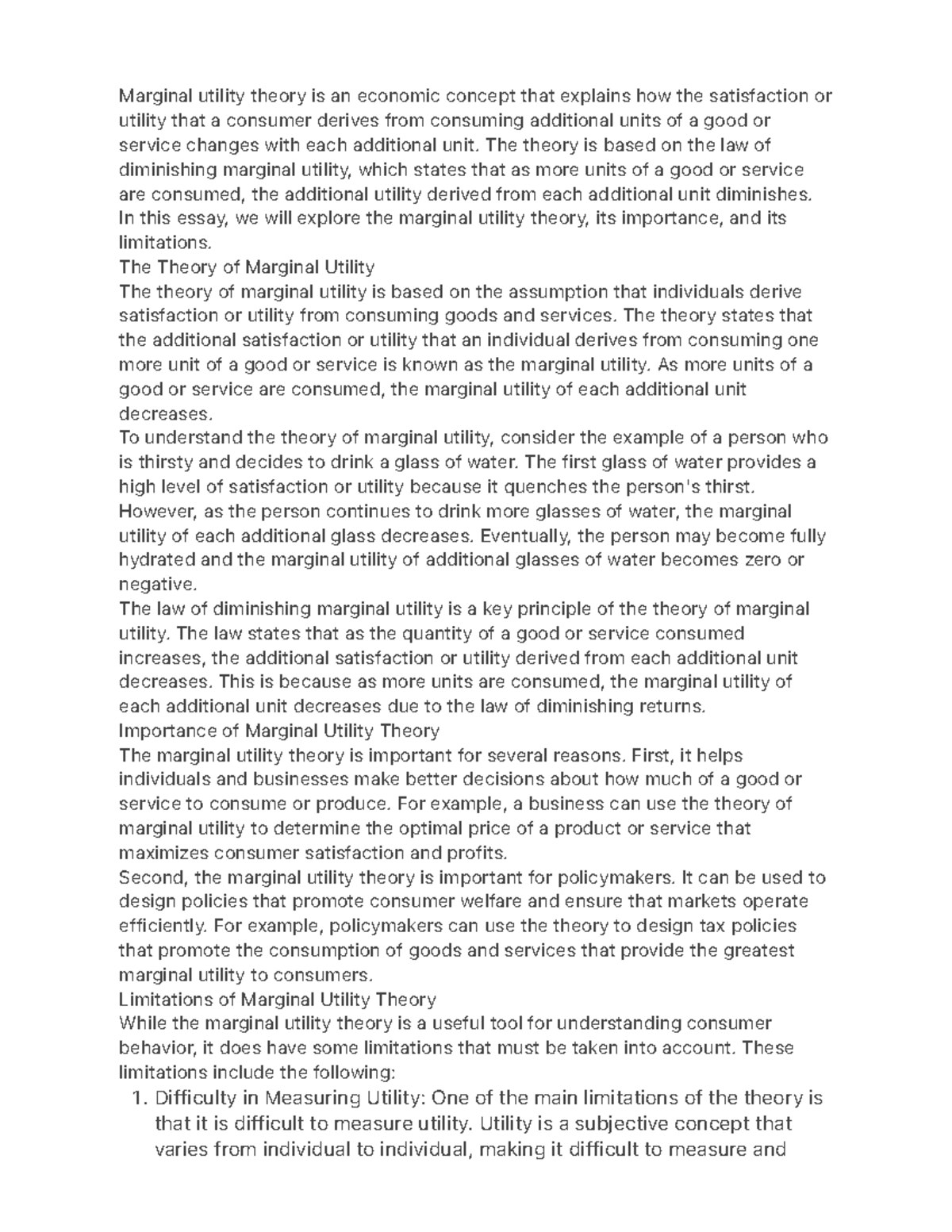 Marginal utility theory is an economic concept that explains how the ...