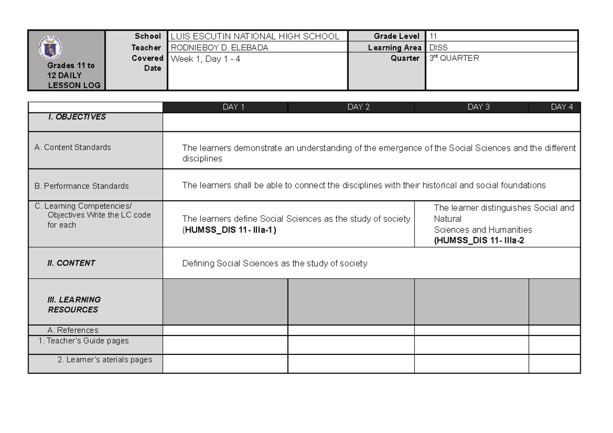 DISS Consolidated DLL - THIS IS MY DAILY LESSON LOG - Grades 11 to 12 ...