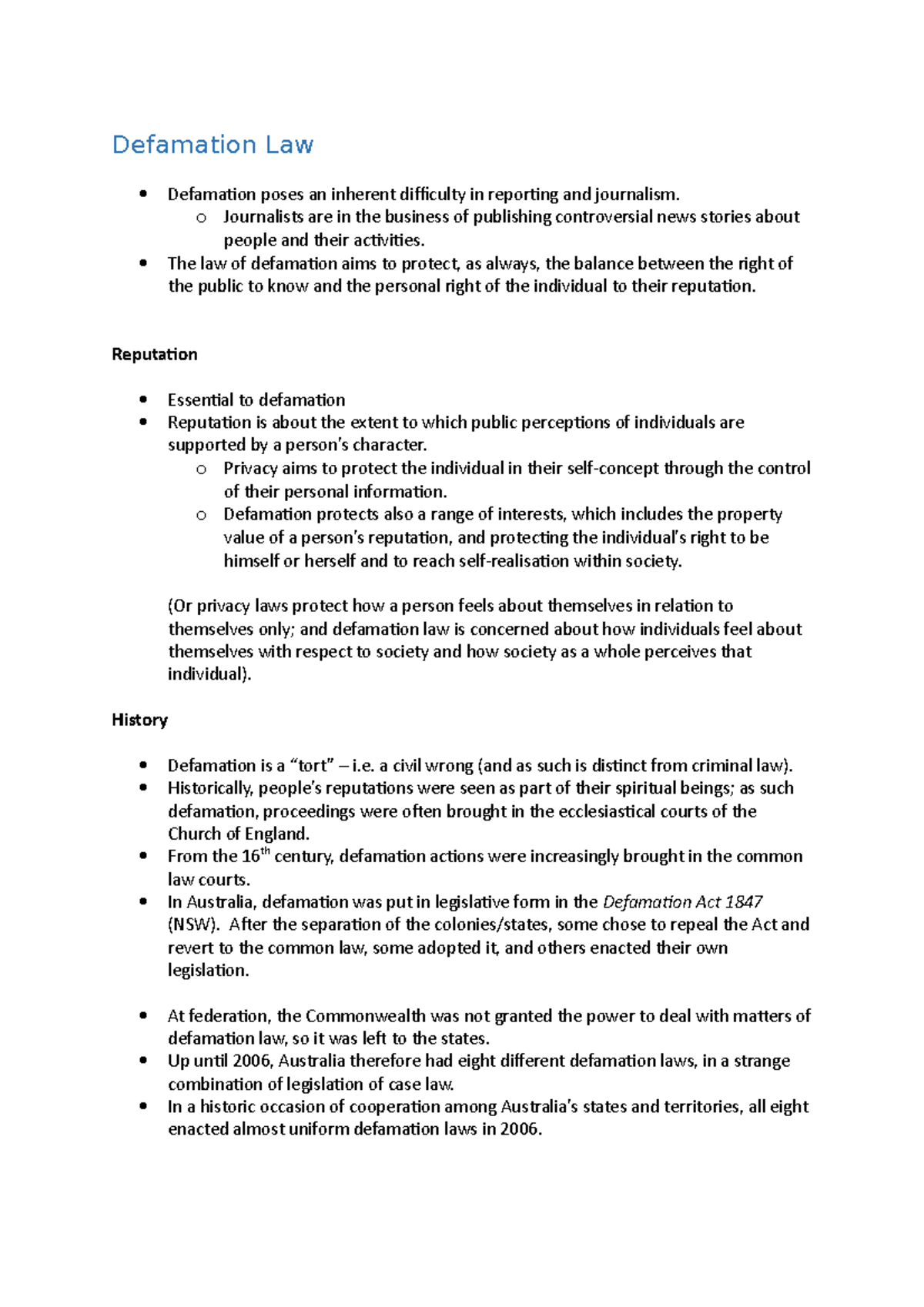 Defamation Law - Lecture note 1-13 - Defamation Law Defamation poses an ...