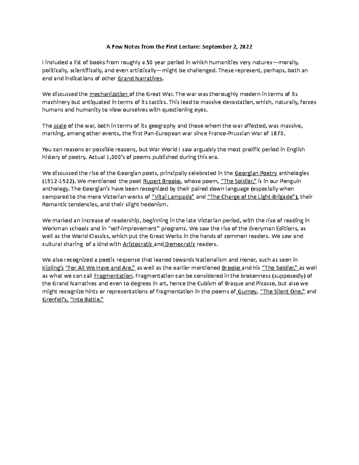 Notes from the First to Eleventh Lecture - A Few Notes from the First ...