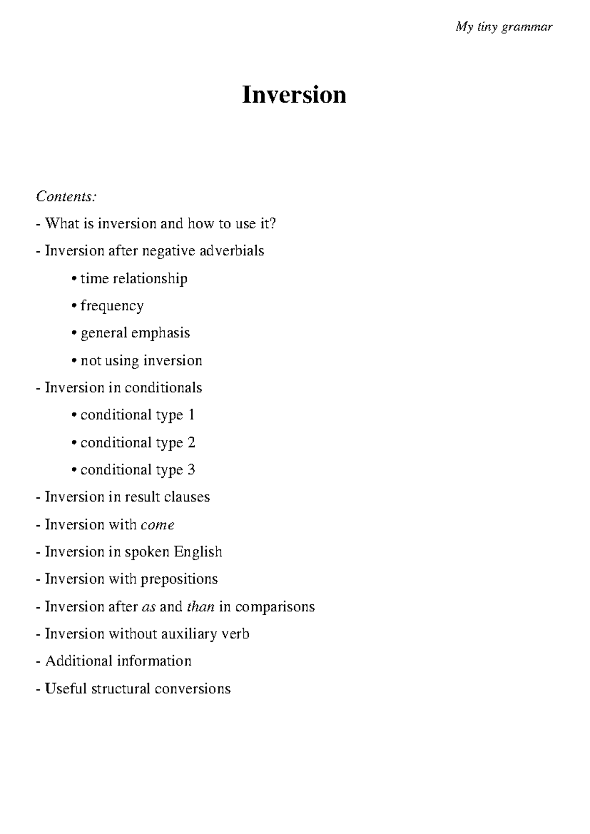 My tine grammar inversion - My tiny grammar Inversion Contents: - What ...