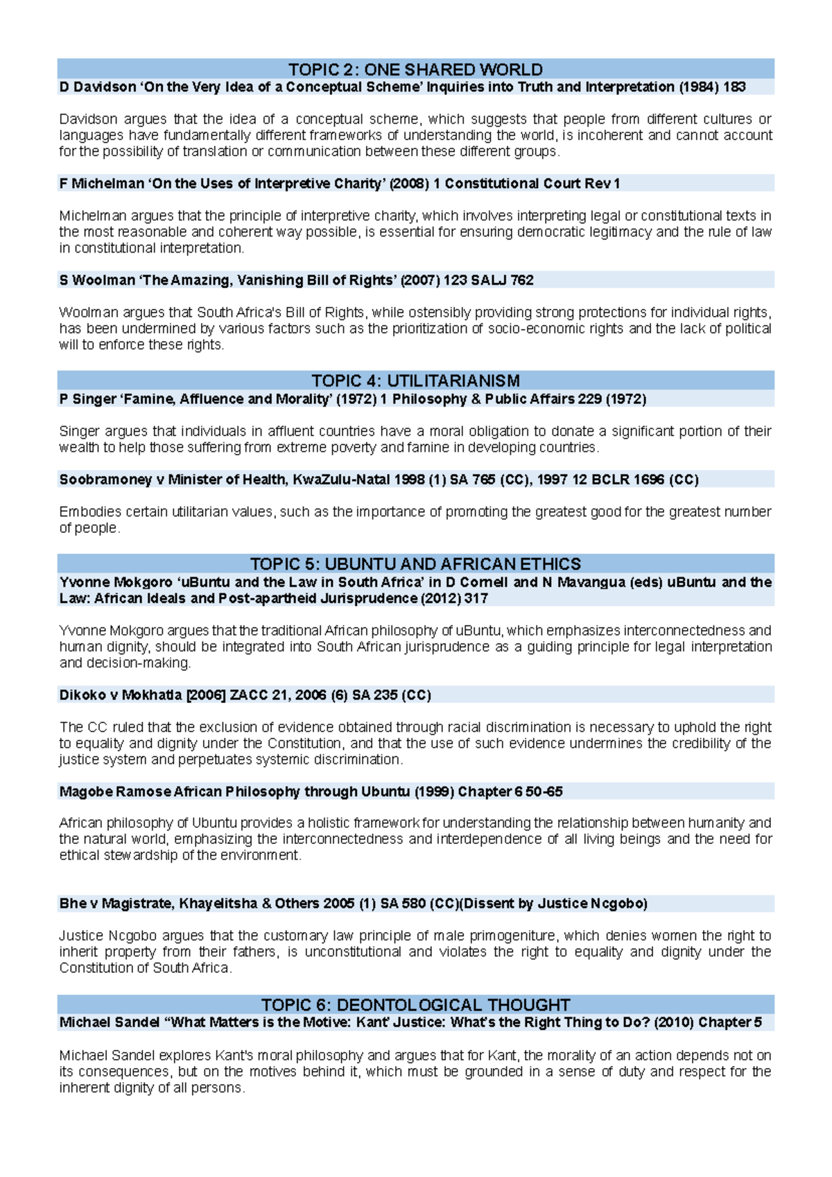 Ethics (Main Principles) - TOPIC 2 : ONE SHARED WORLD D Davidson ‘On ...