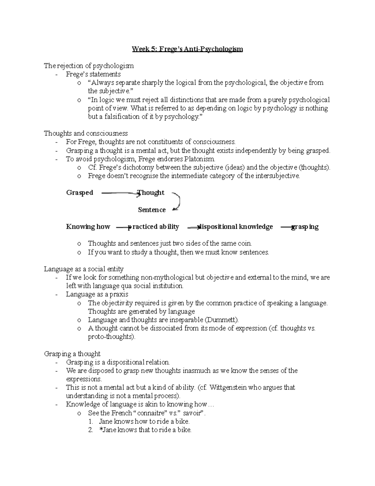 PHIL2504 Week 5 - Week 5: Frege’s Anti-Psychologism The rejection of ...