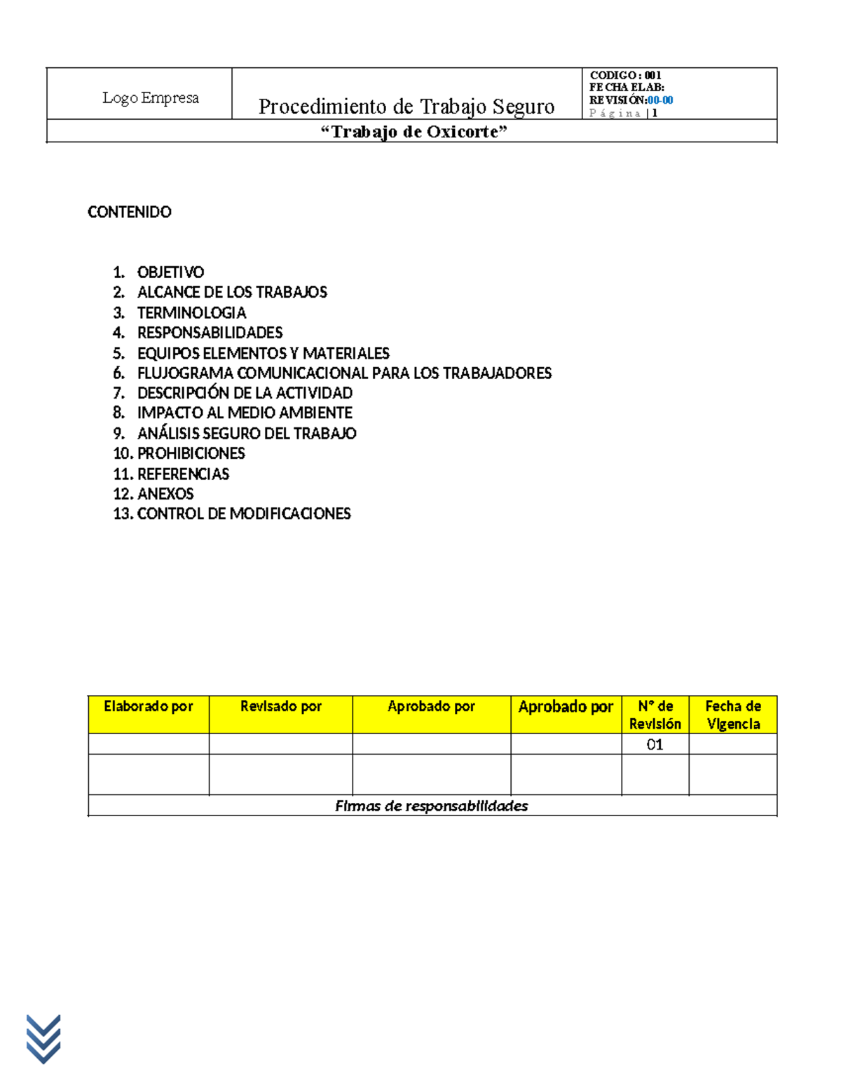 PTS Procedimiento Oxicorte - Logo Empresa Procedimiento de Trabajo ...