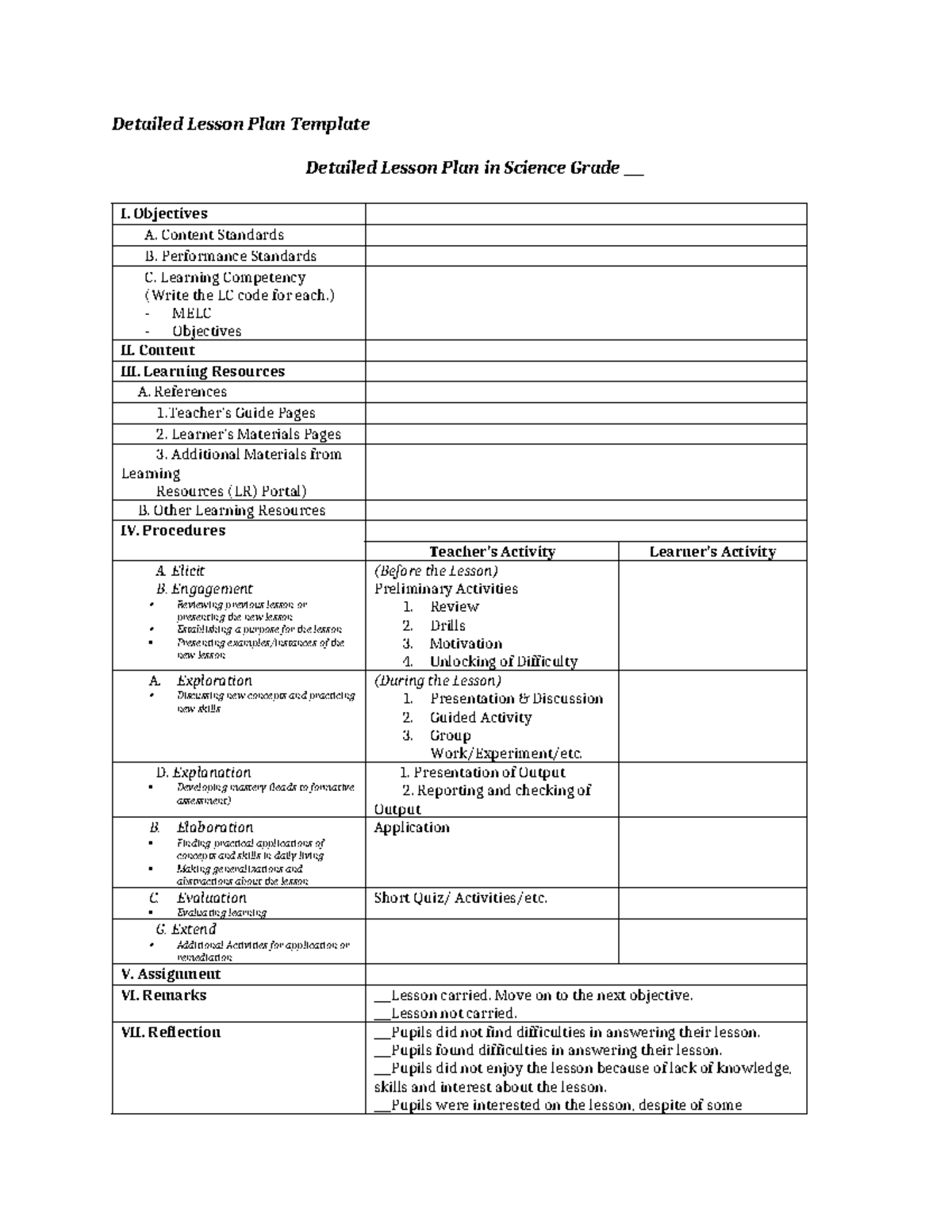 Detailed Lesson Plan Template - Detailed Lesson Plan Template Detailed ...