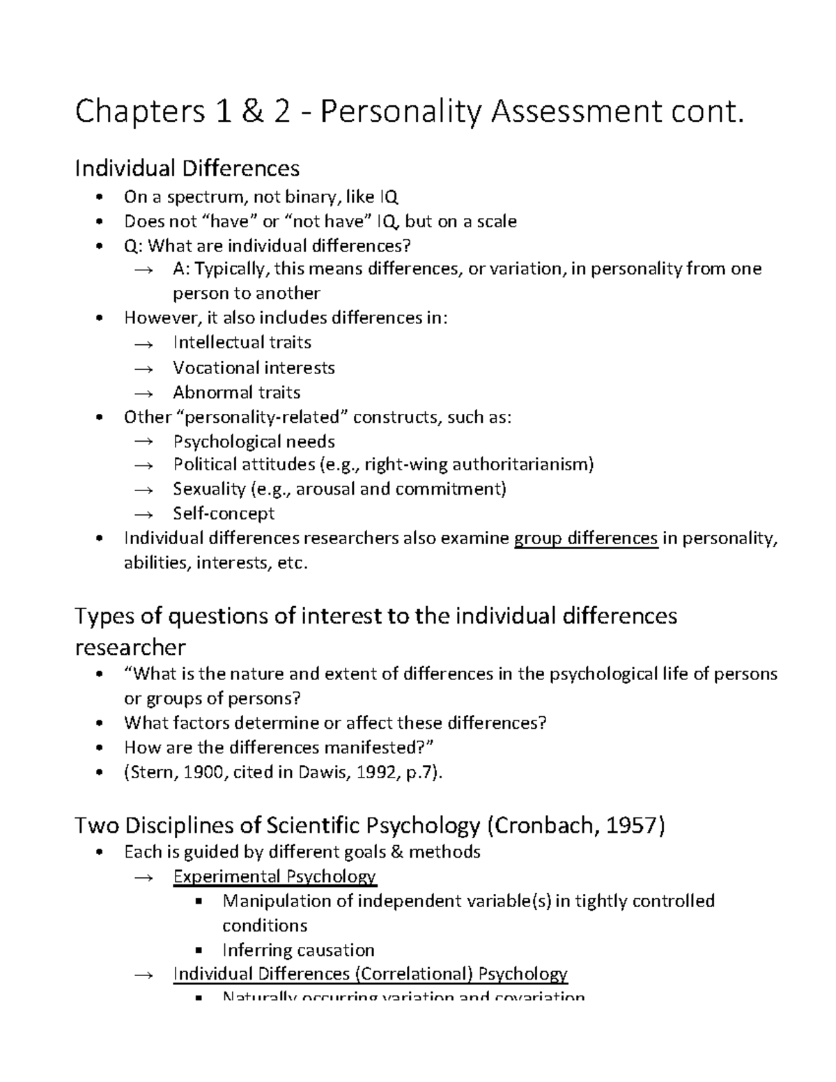 Chapters 1 & 2 - Personality Assessment cont - Chapters 1 2 Personality ...