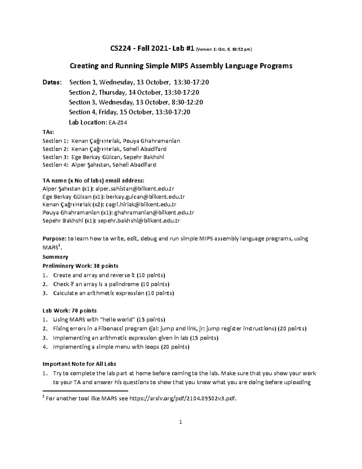 Lab1Fall21-Labassignment-ihsan doğramacıbilkent university - CS224 - Fall 20 21 - Lab #1 ...