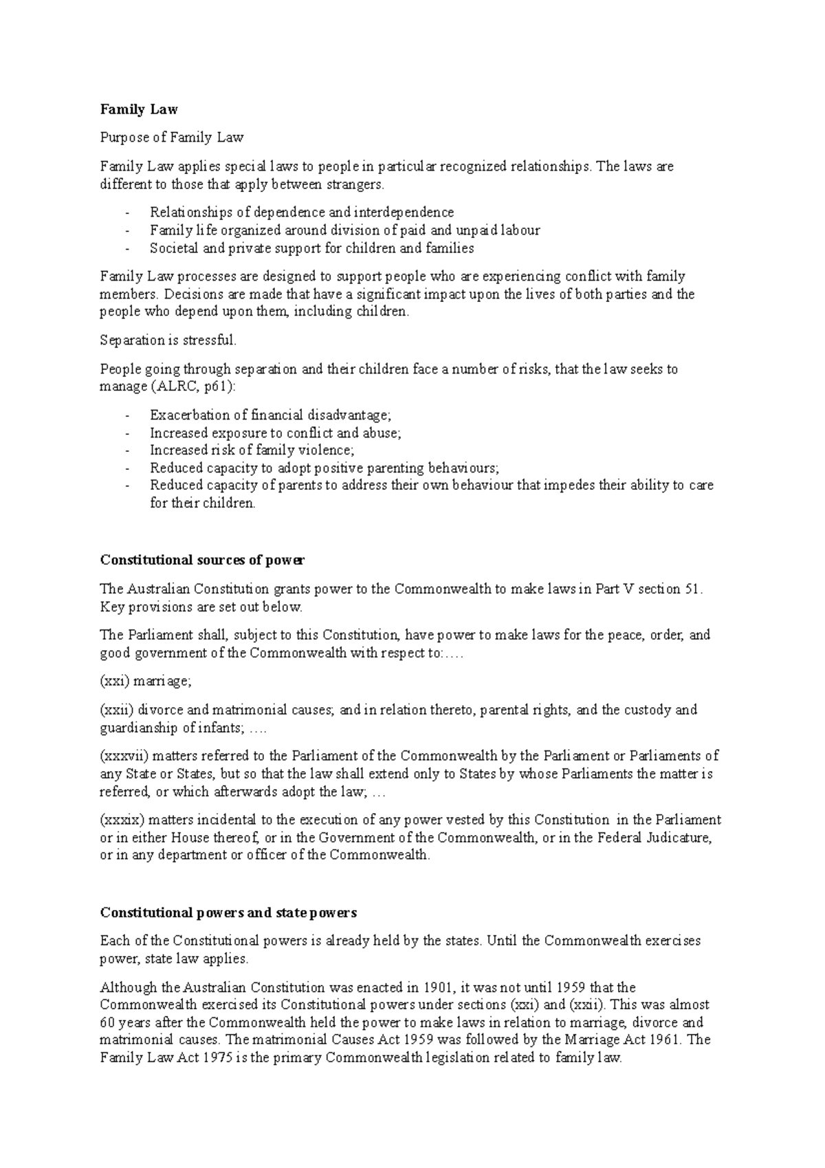 Family Law full notes - Family Law Purpose of Family Law Family Law ...