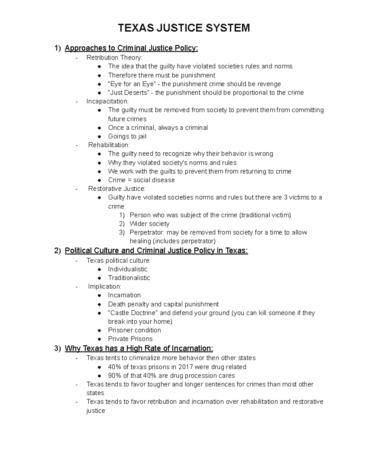 Texas Justice System - TEXAS JUSTICE SYSTEM 1) Approaches to Criminal ...