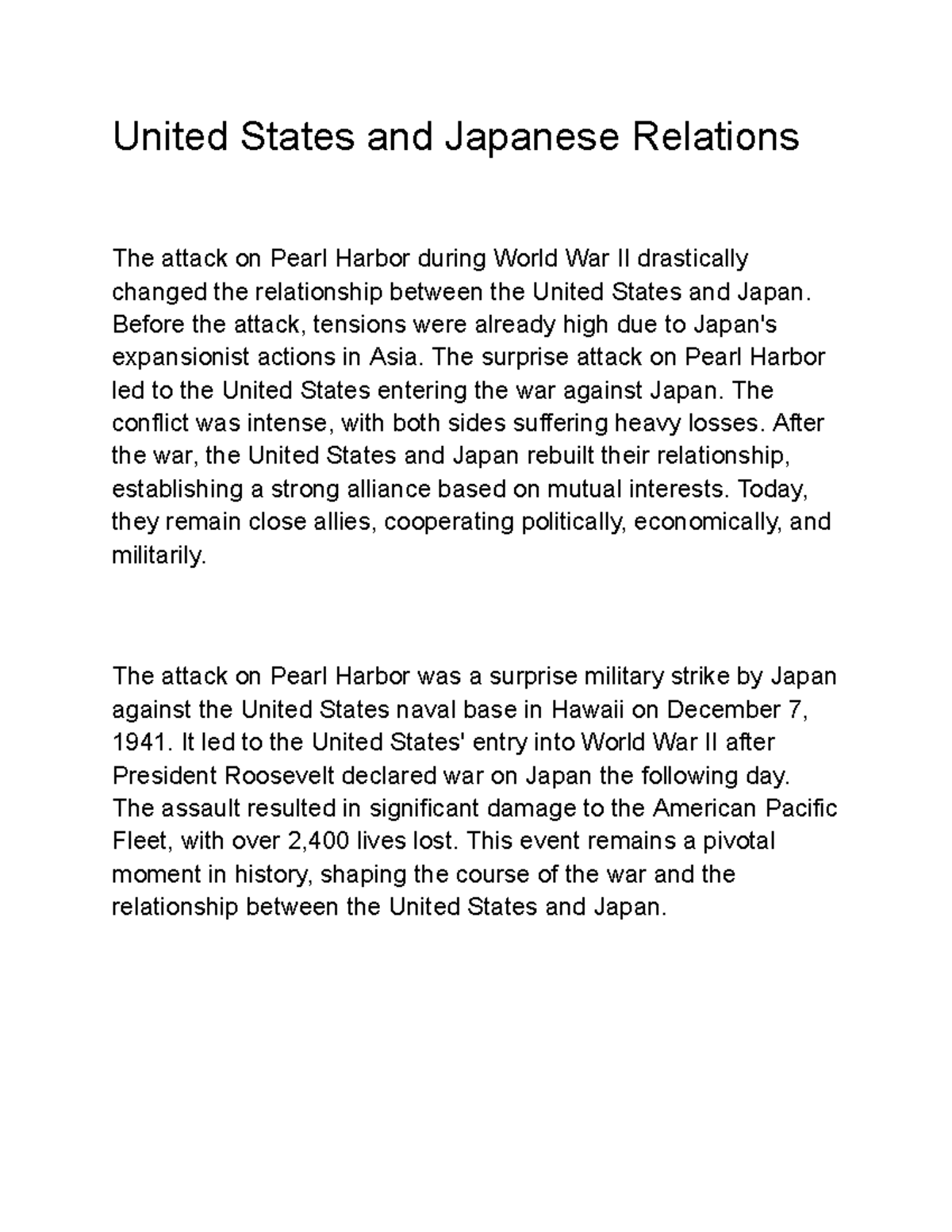 Copy of Untitled document - United States and Japanese Relations The ...