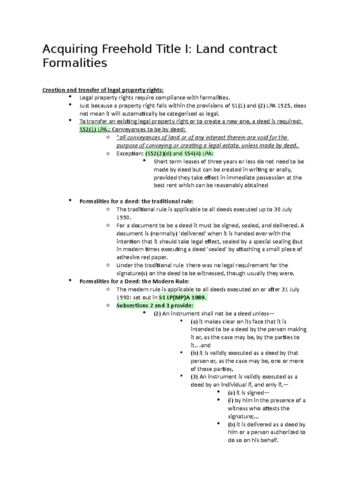 Acquiring Freehold Title I Land contract Formalities - Acquiring ...