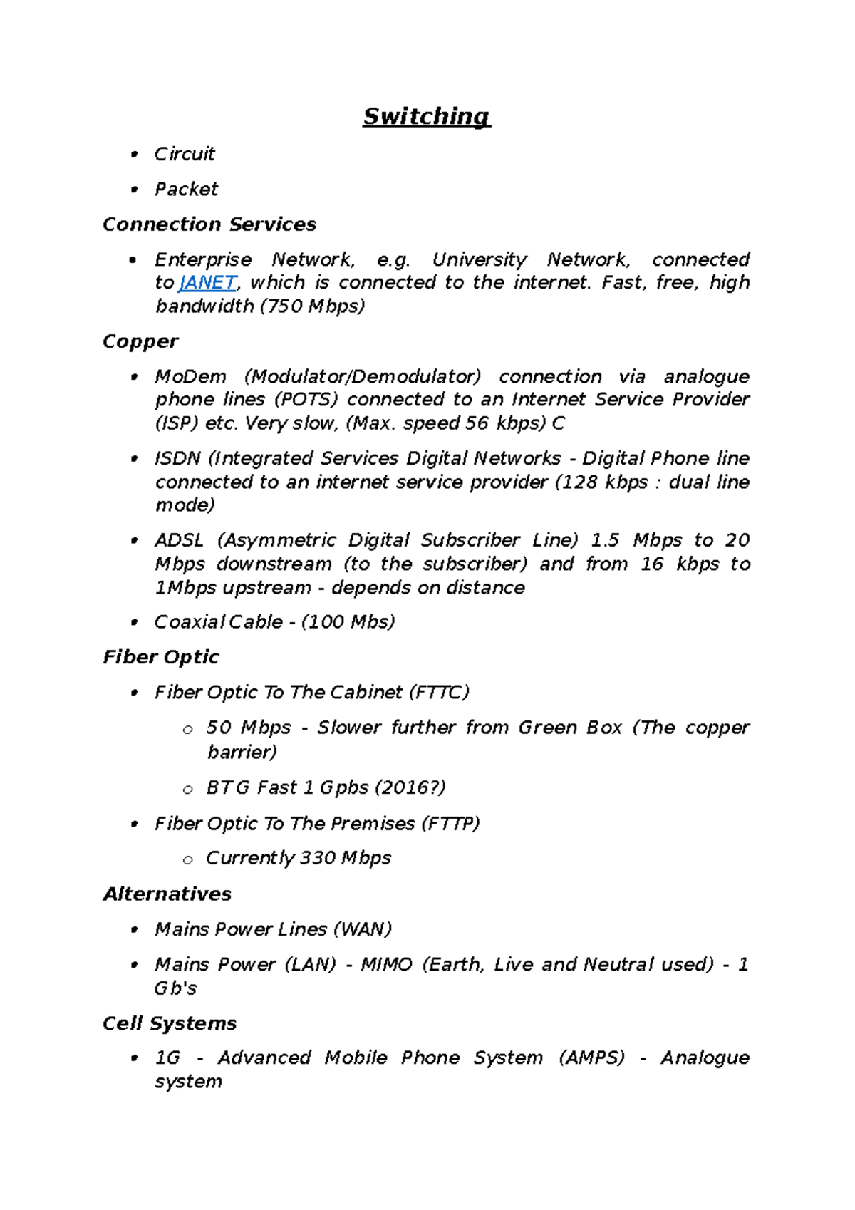 Switching - Lecture notes 3 - Switching Circuit Packet Connection ...