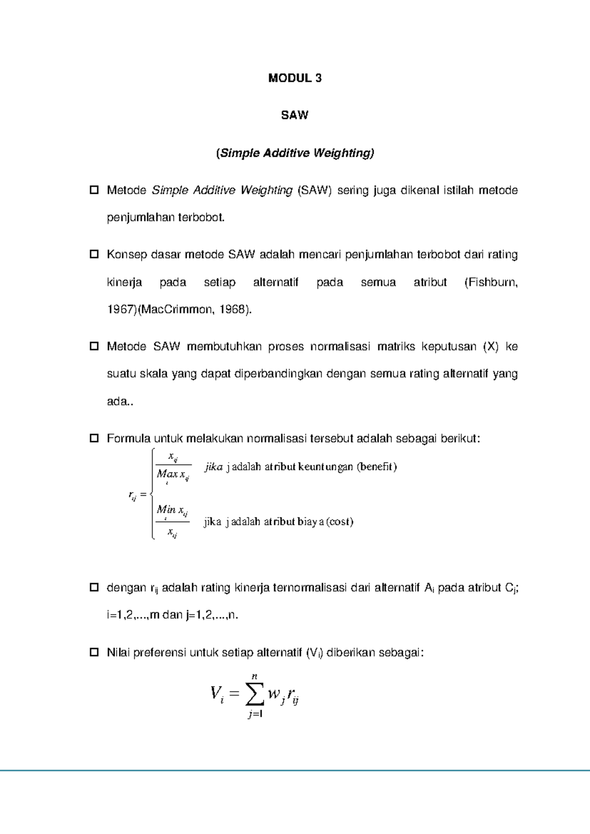 Modul Sistem Pendukung Keputusan 3 SAW (Simple Additive Weighting ...