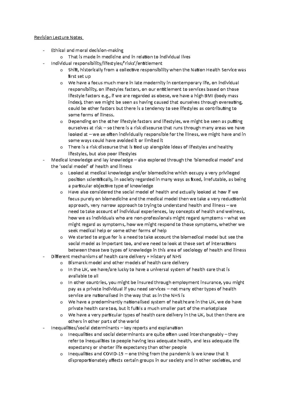 Revision Lecture Notes - Revision Lecture Notes Ethical and moral ...