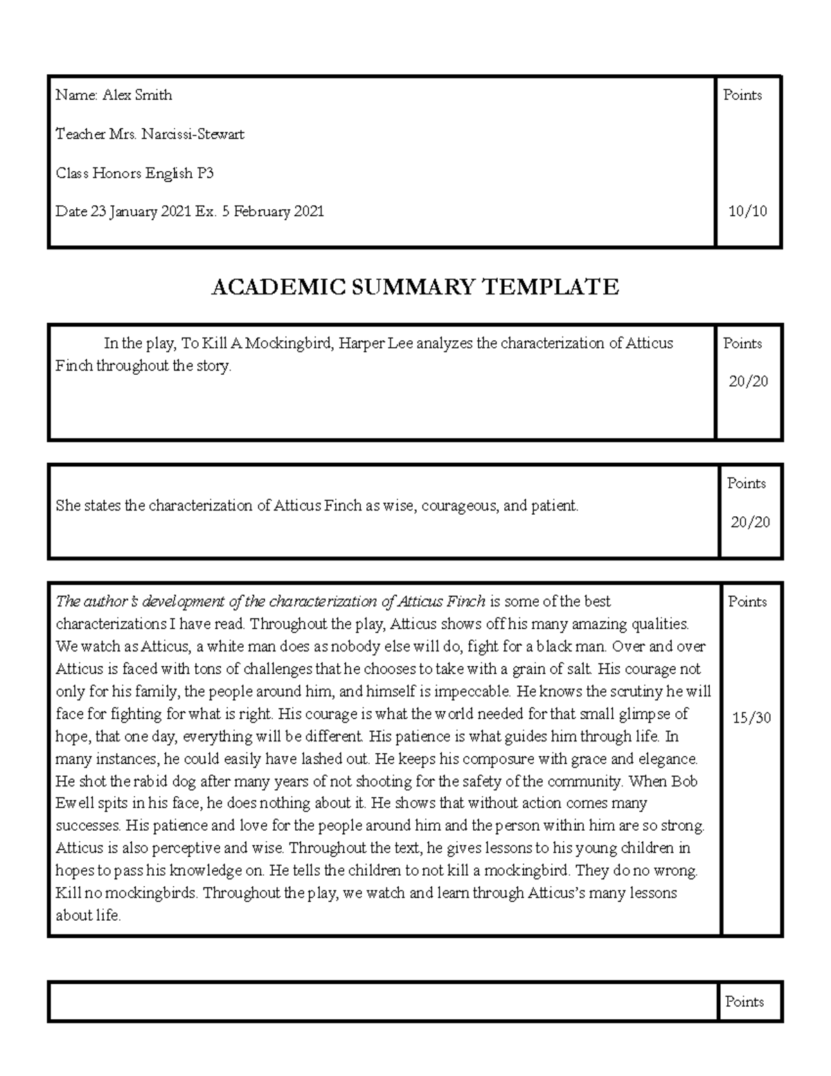 Character analysis Mid-term Easy grade Academic Summary - Name: Alex ...