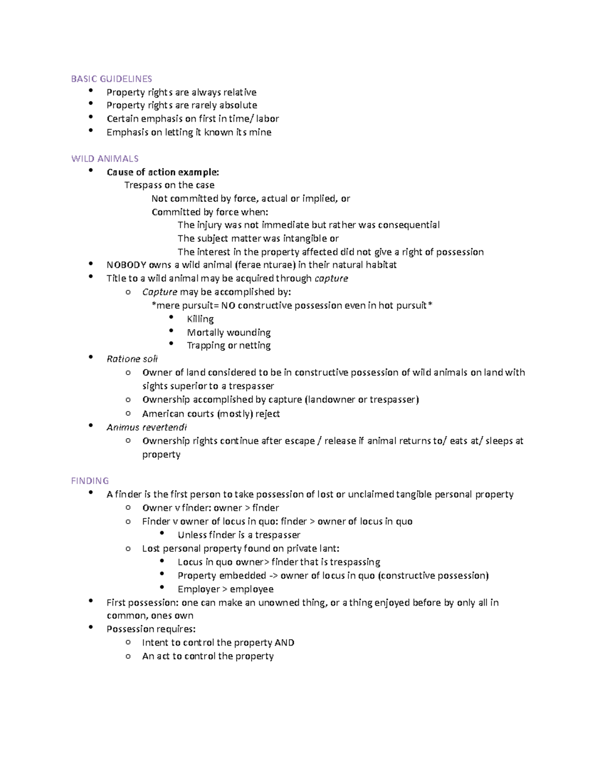 Property Outline - BASIC GUIDELINES Property rights are always relative ...