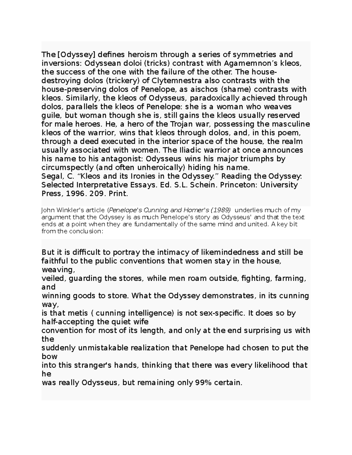 Kleos and penelope lect 6 lesson 6 clas 1p97 - The [Odyssey] defines ...