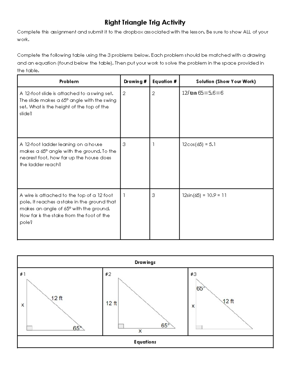 Copy of Main Assignment Right Triangle Trig Activity - Right Triangle ...
