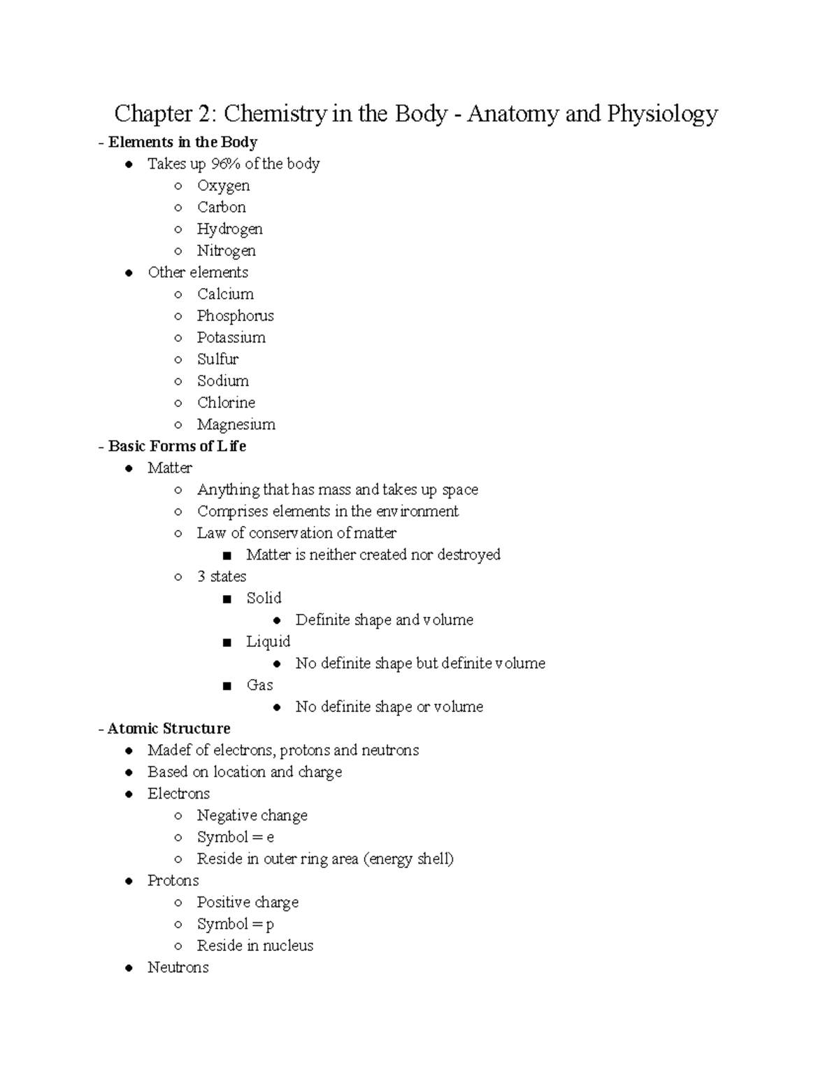 Chemistry in the Body - Anatomy and Physiology - Studocu