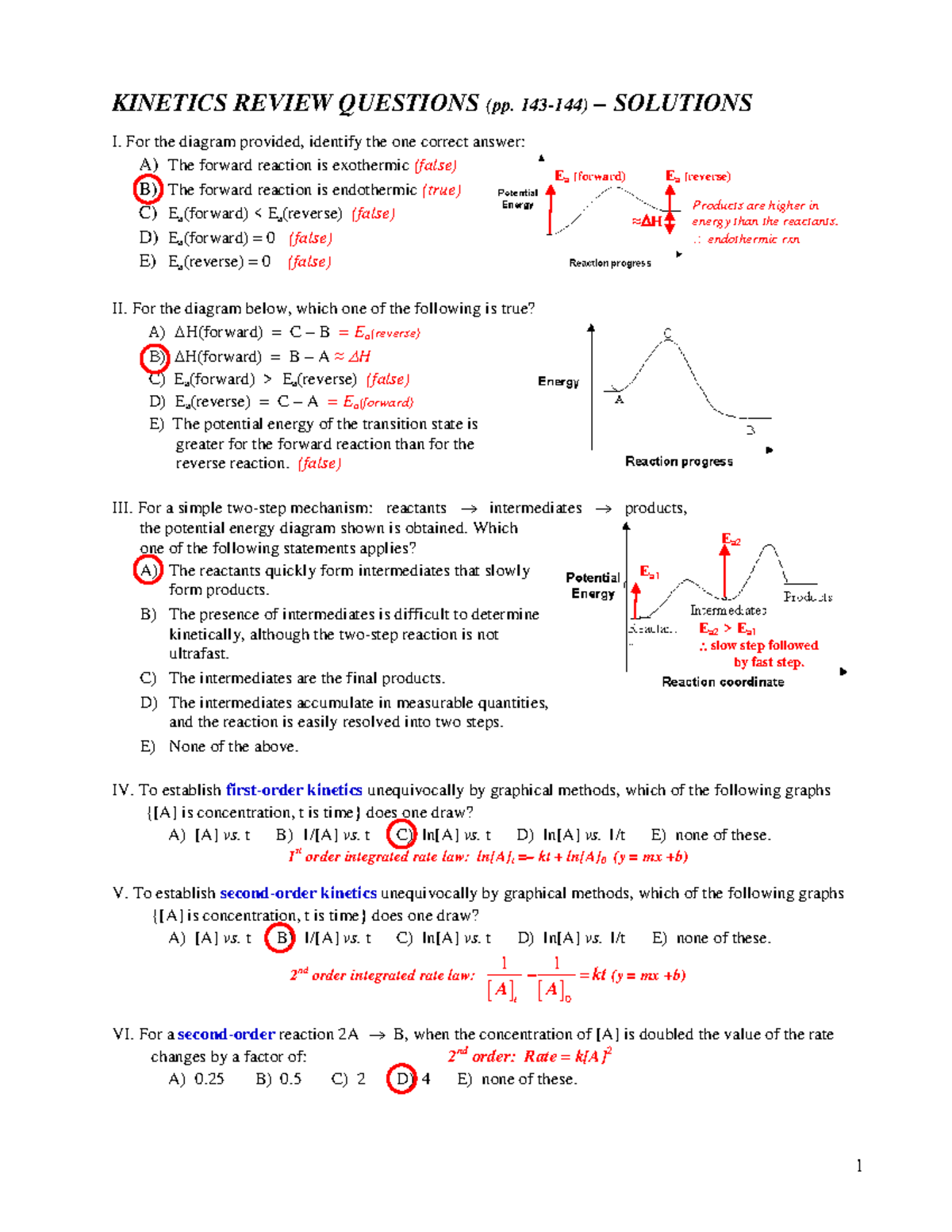 Kinetics Review Questions Solutions - 1 KINETICS REVIEW QUESTIONS (pp ...