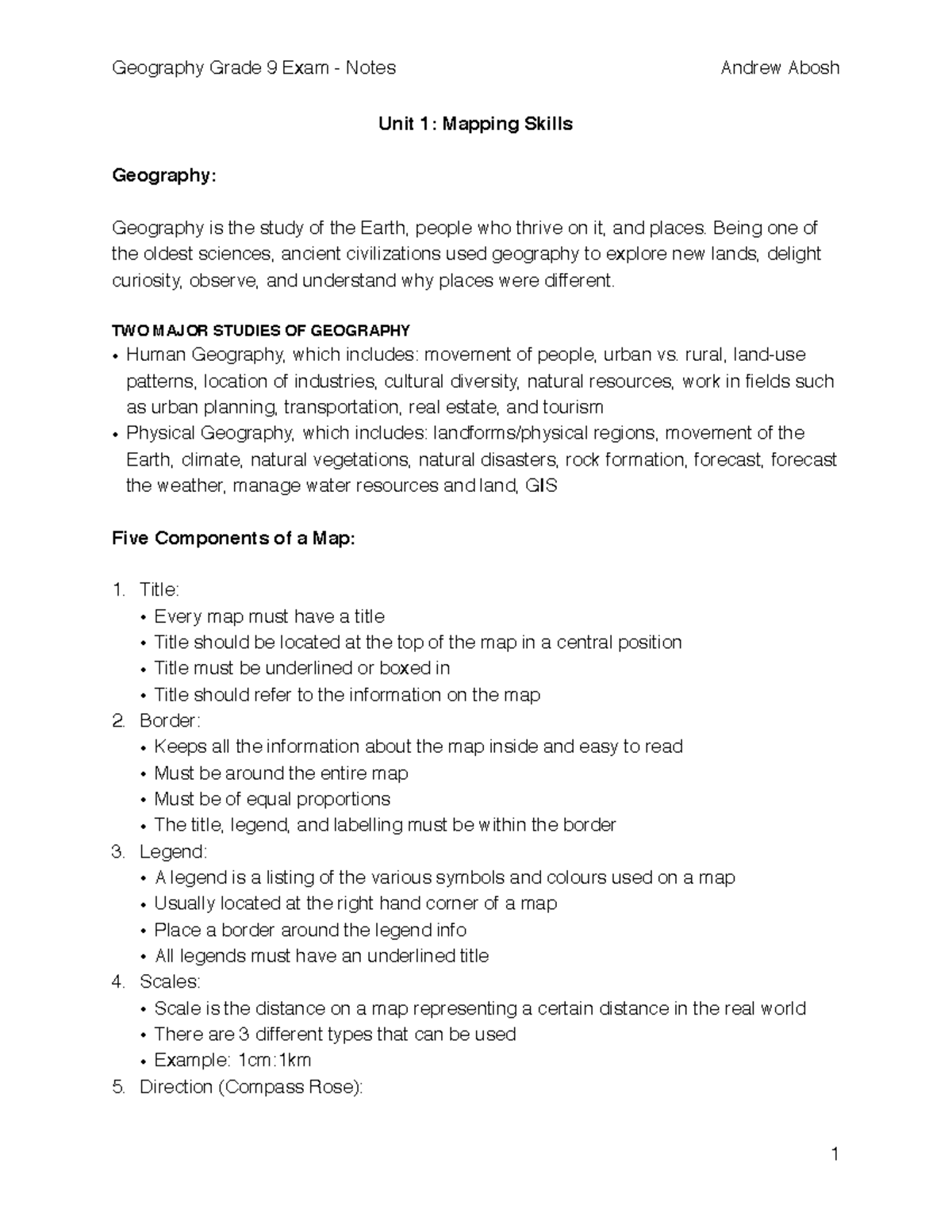 Geography - All you need for grade 9 - Unit 1: Mapping Skills Geography ...