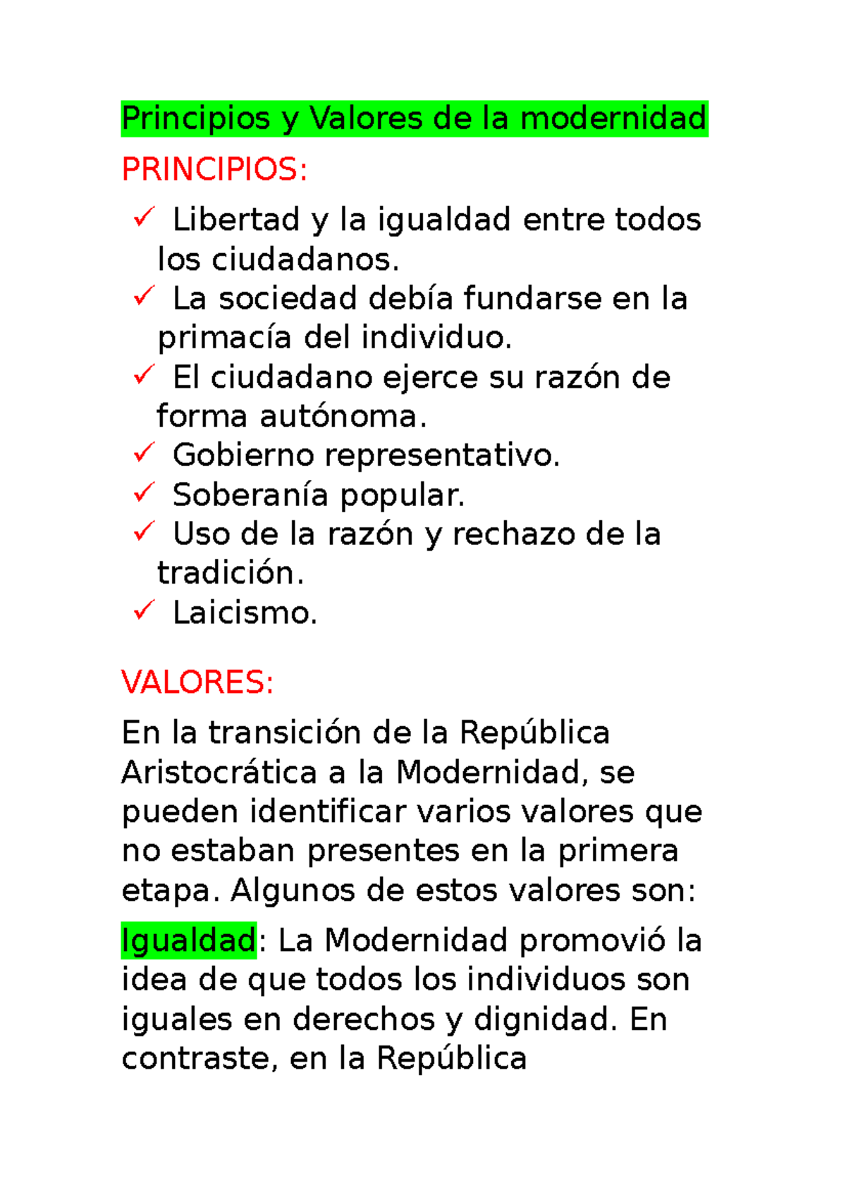 Principios y Valores de la modernidad - Principios y Valores de la ...