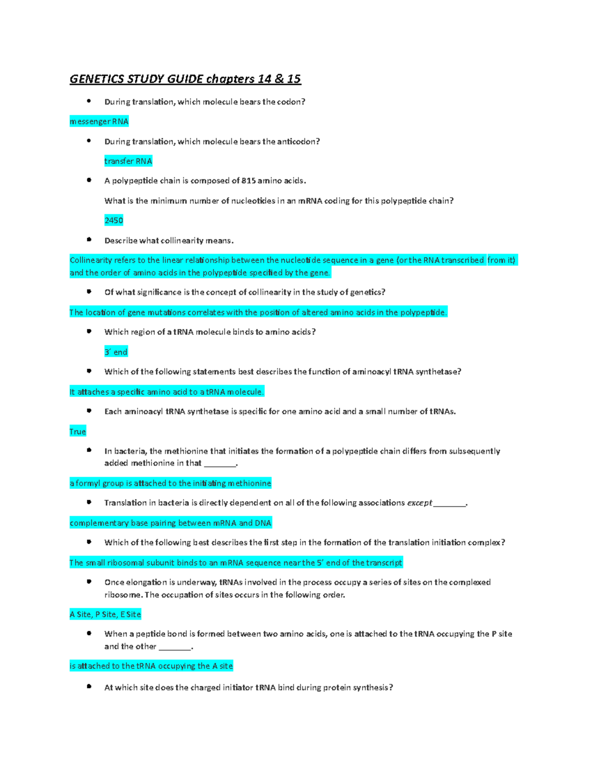 Genetics study guide - Collinearity refers to the linear relationship ...