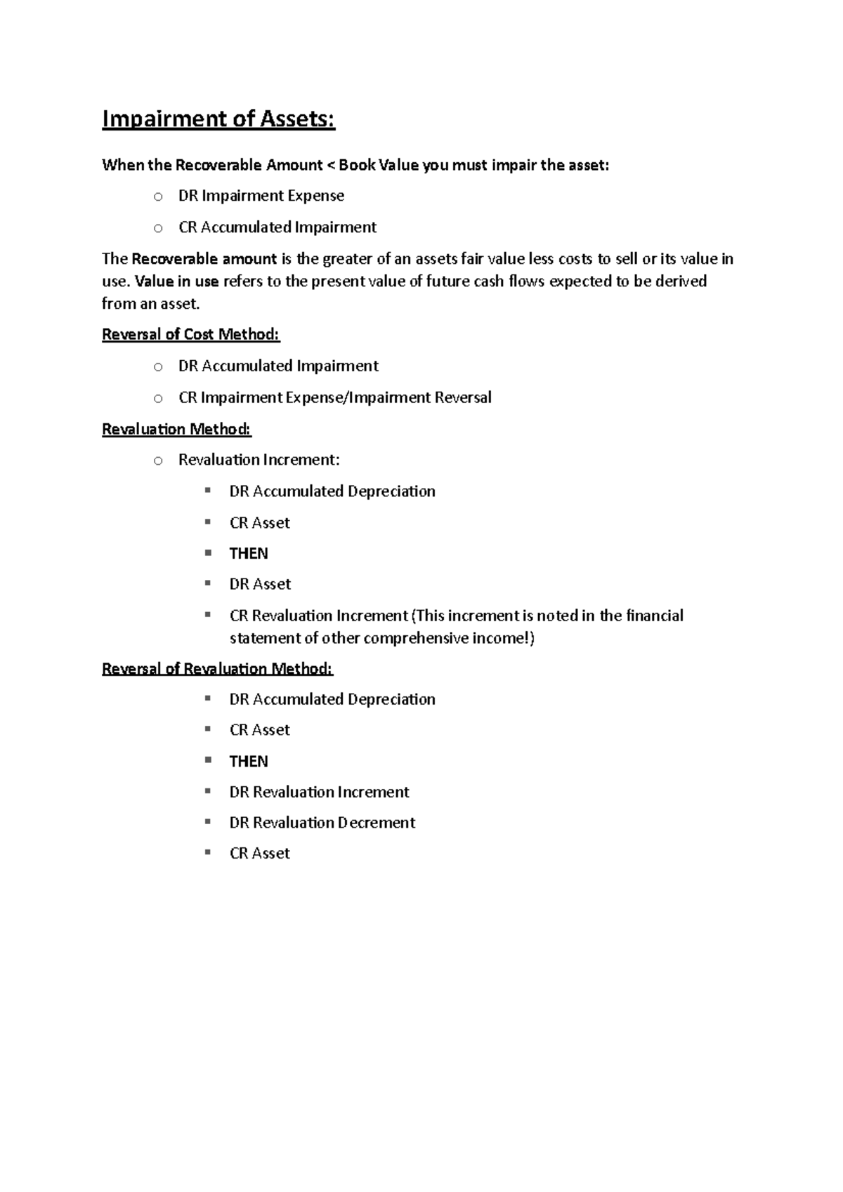 Impairment of Assets - Lecture notes 4 - Impairment of Assets: When the ...