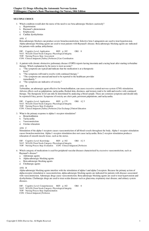Exam View - Chapter 15 - Test bank - Chapter 15: Drugs Used for Anxiety ...