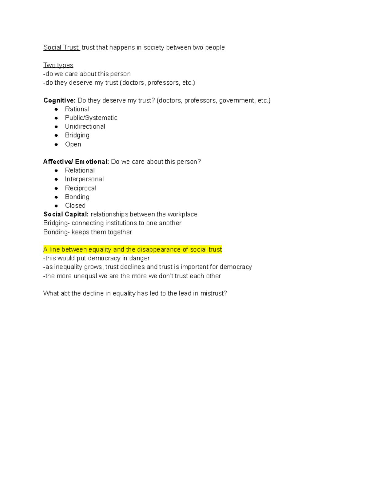 Social Trust Soc 106 - Social Trust: trust that happens in society ...