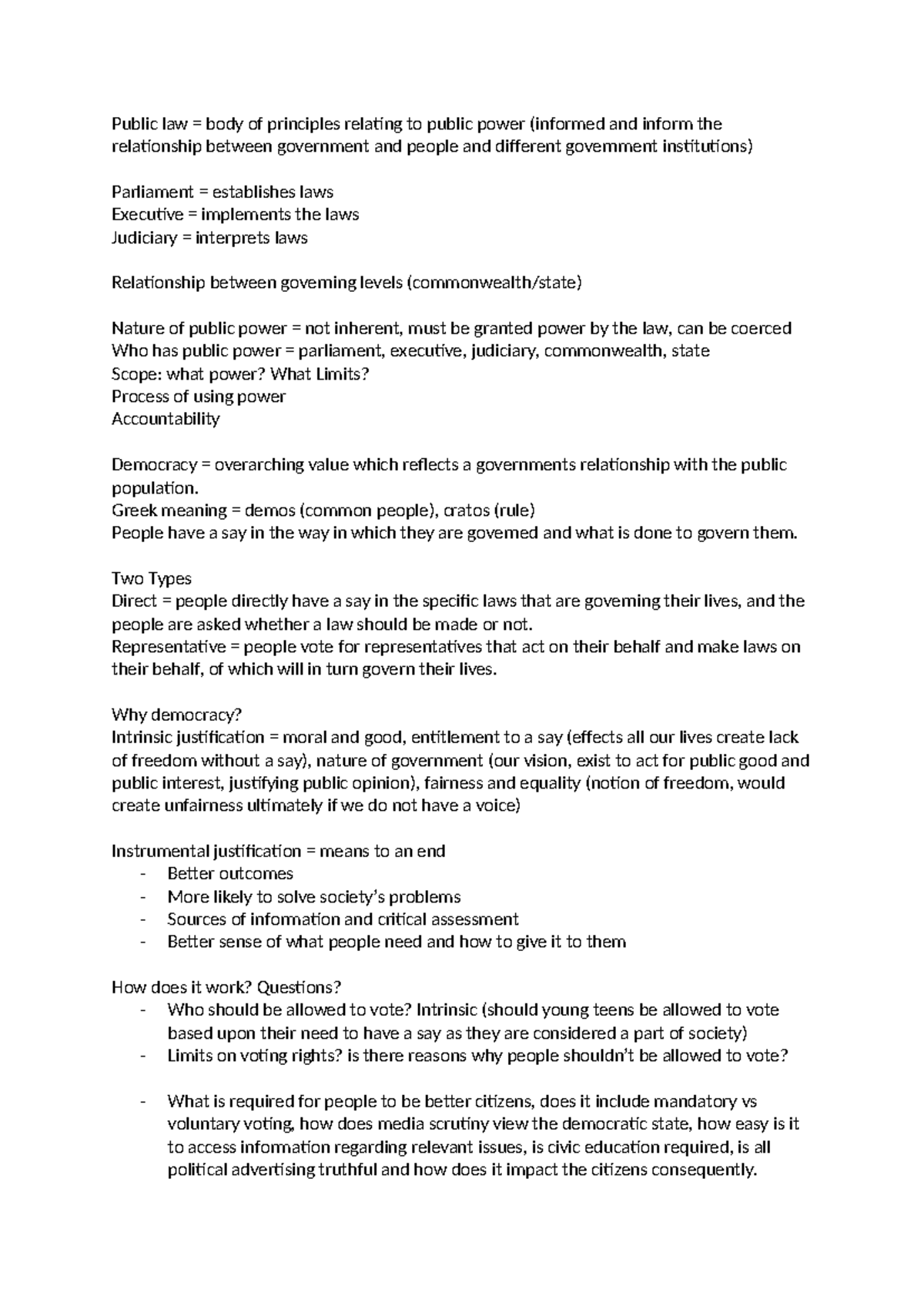 GPL - week 2 - Public law = body of principles relating to public power ...