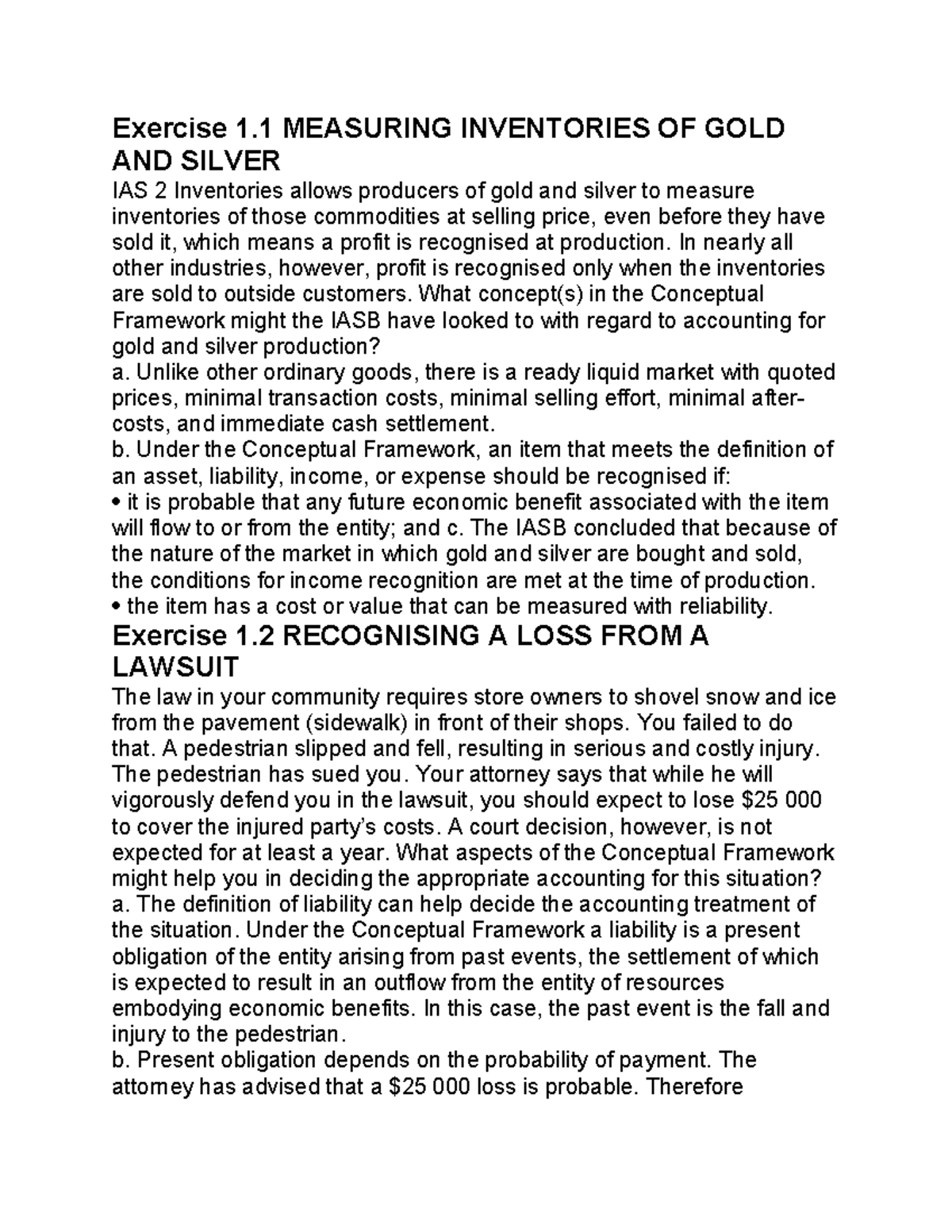 Bài tập chương 1 - Exercise 1 MEASURING INVENTORIES OF GOLD AND SILVER ...