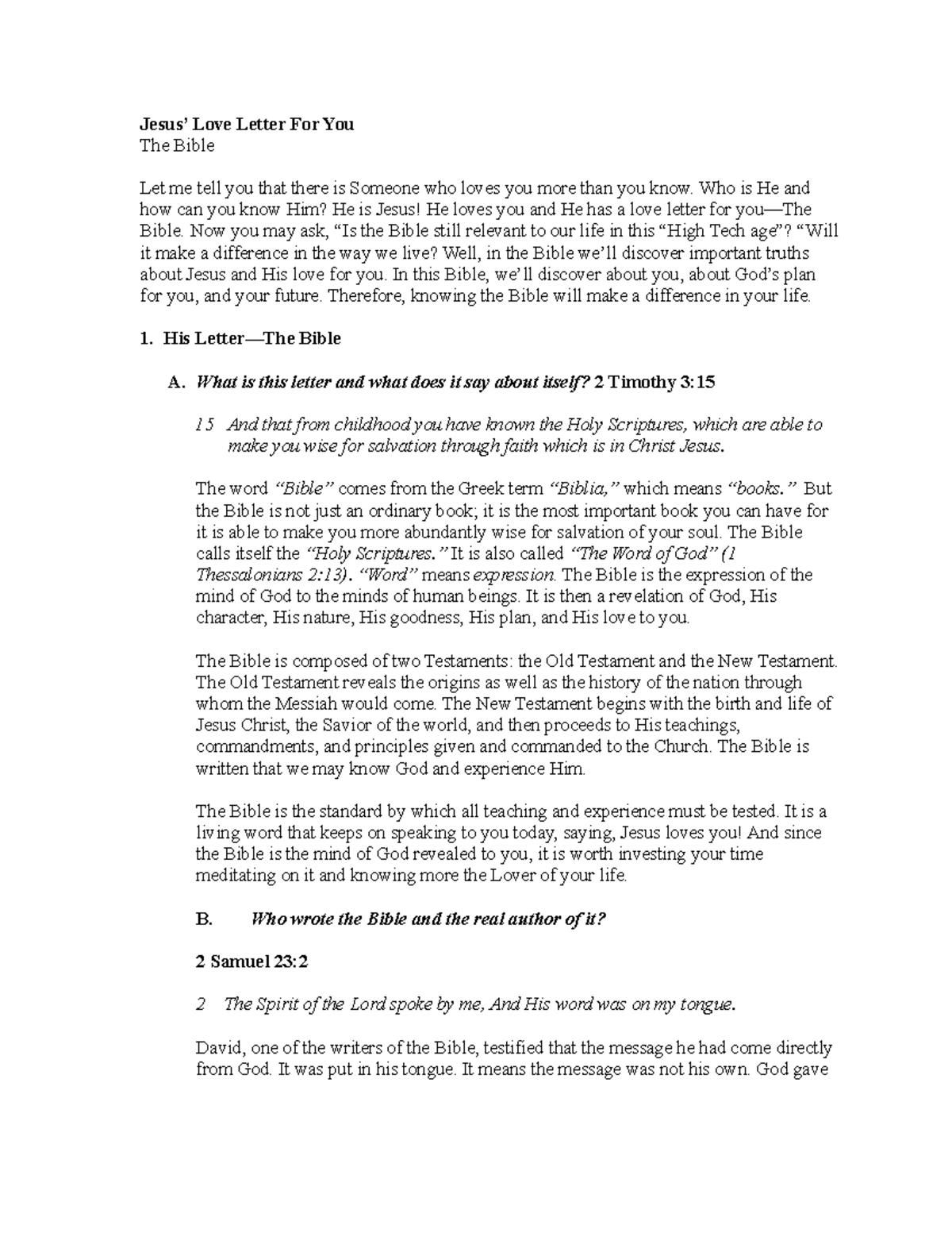 01 Jesus Love Letter For You - Jesus’ Love Letter For You The Bible Let ...