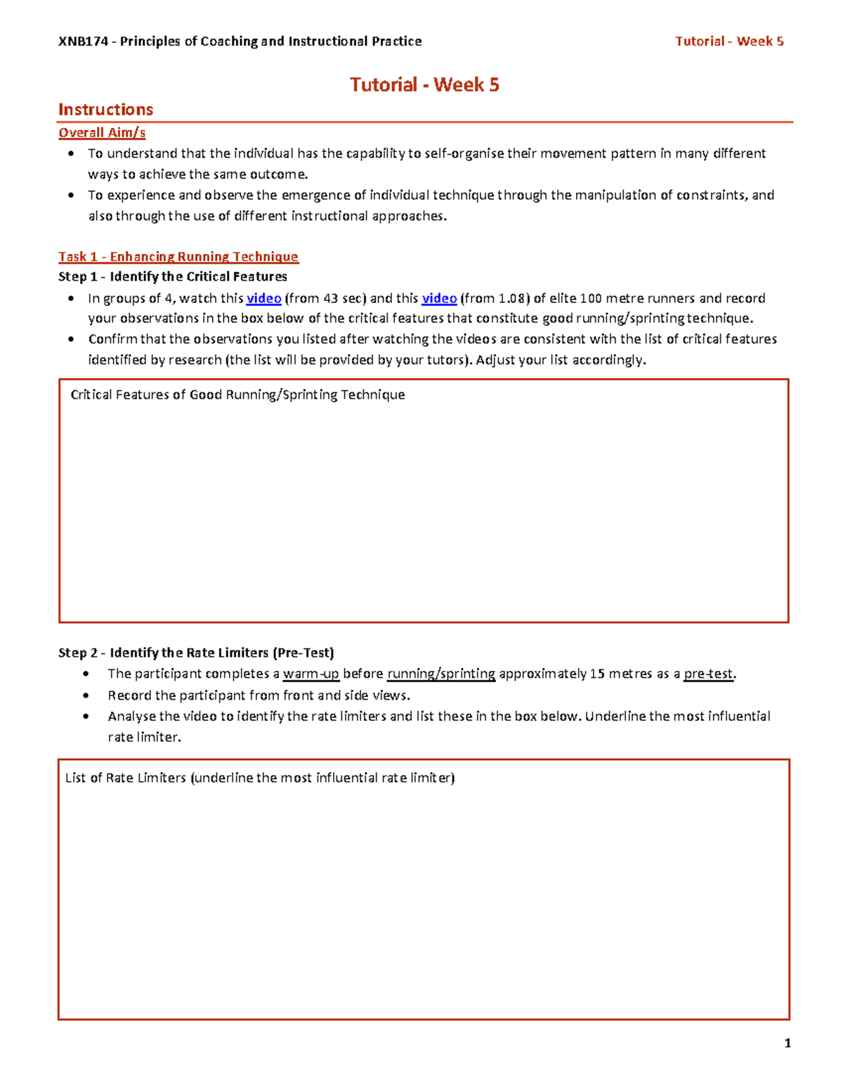 Tut week 5 174 - XNB174 - Tutorial - Week 5 Instructions Overall Aim/s - To understand that the ...