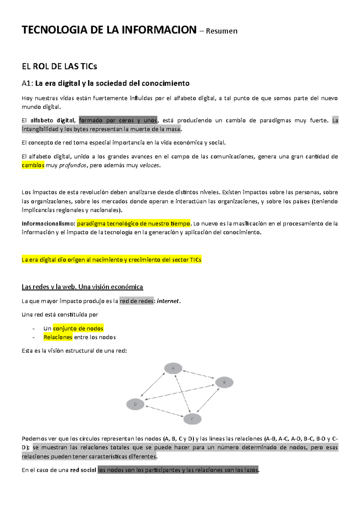 Resumen - TECNOLOGIA DE LA INFORMACION – Resumen EL ROL DE LAS TICs A1: La era digital y la ...