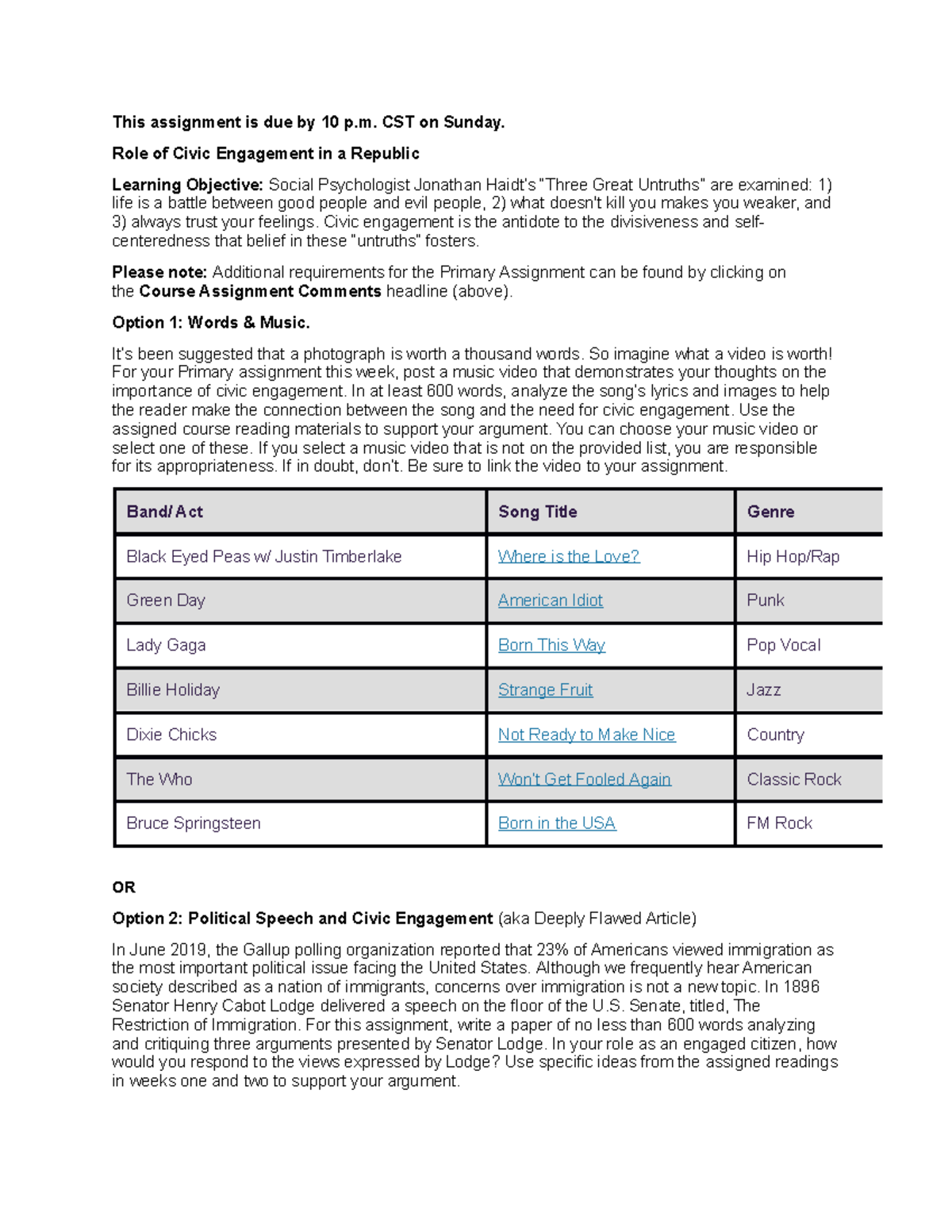 Week 2 primary assignment - This assignment is due by 10 p. CST on ...