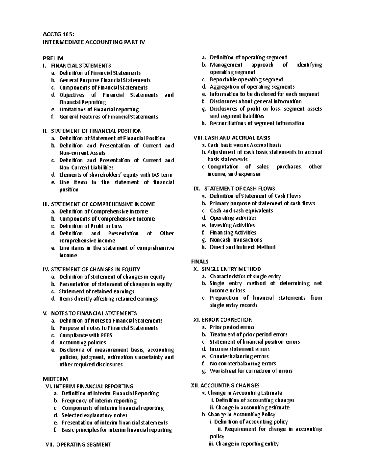 Course Outline for 206 and 105 - ACCTG 105: INTERMEDIATE ACCOUNTING ...