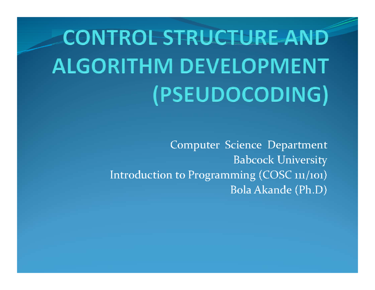 06-sixth Control Strcuc Pseudo - Software Engineering - Babcock - Studocu