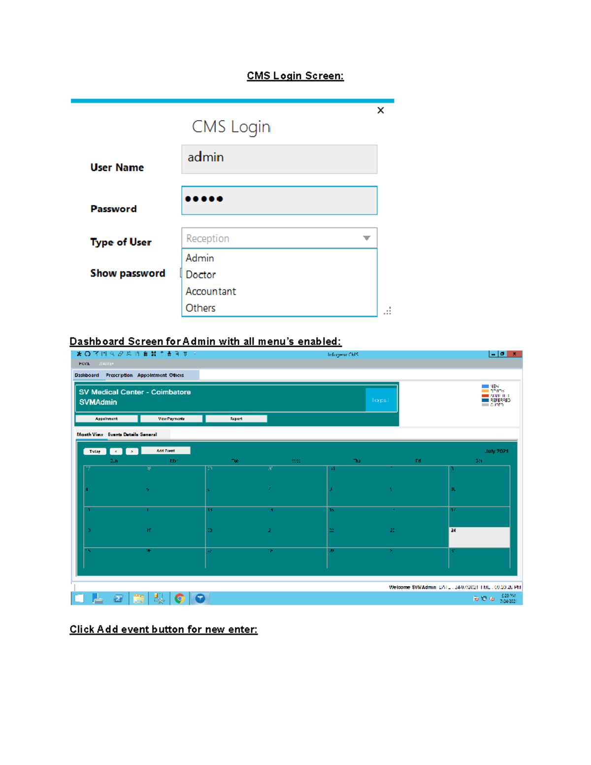 CMS Application Workflow - CMS Login Screen: Dashboard Screen for Admin ...