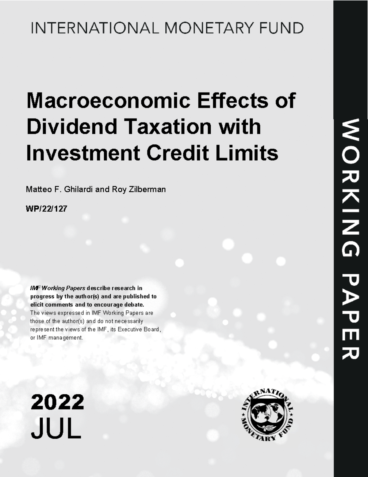 Dividend Tax and Macro economic implications - IMF Working Papers describe research in progress ...